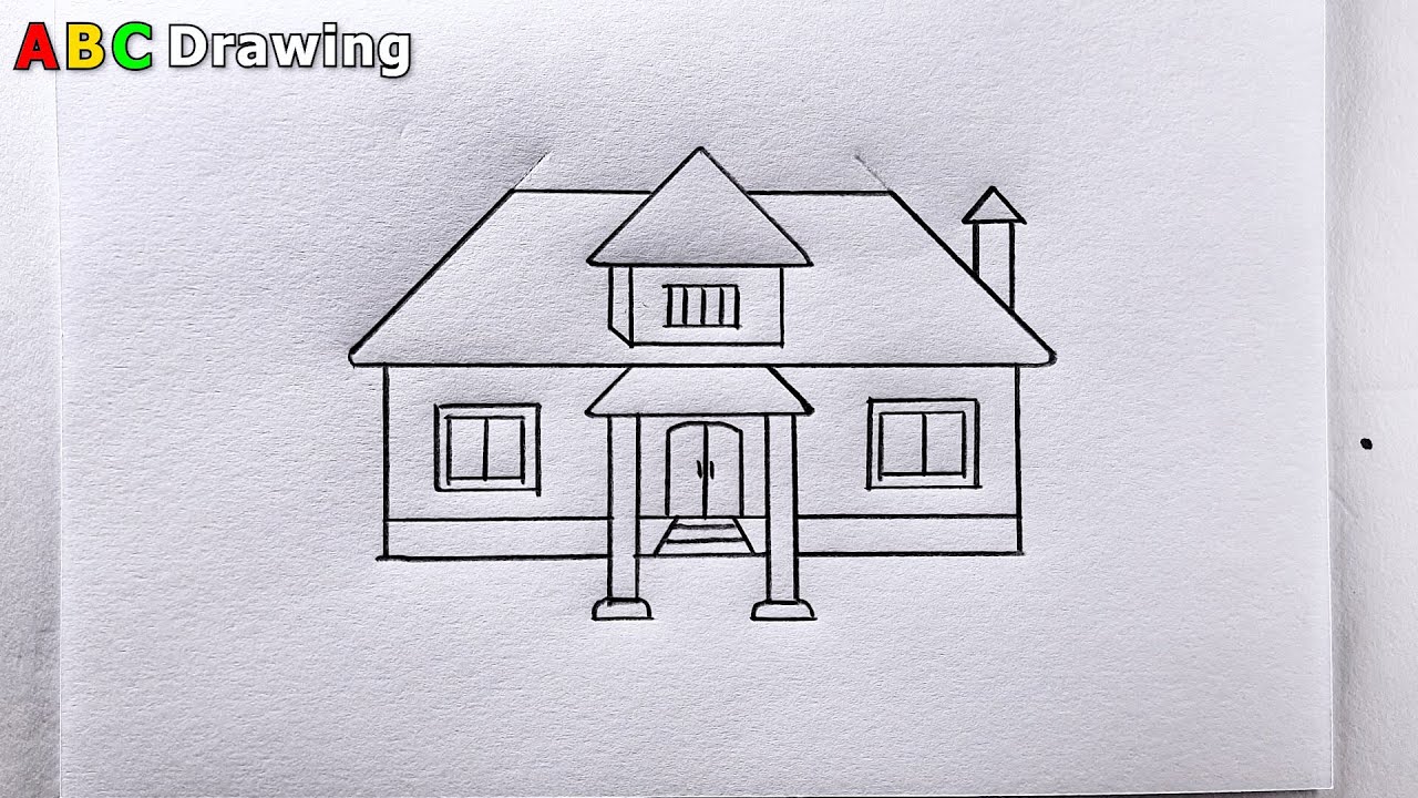 A Beautiful House Drawing | Drawing a house with geometric triangles ...