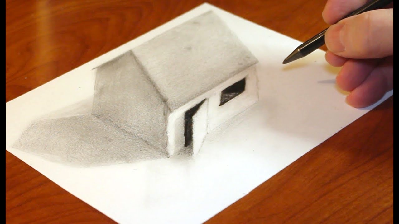 How to draw a tiny house 3D illusion - YouTube