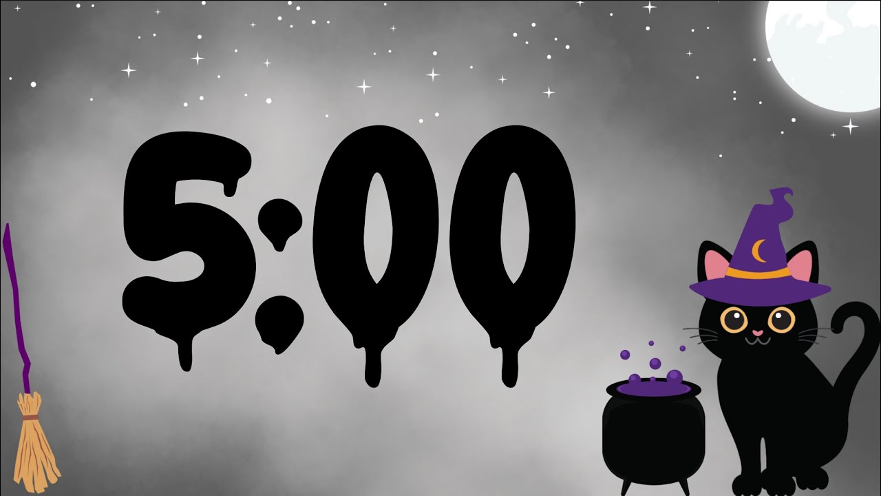 5 Minute Cute Halloween Cat Timer (No Music, Spooky Electric Piano ...