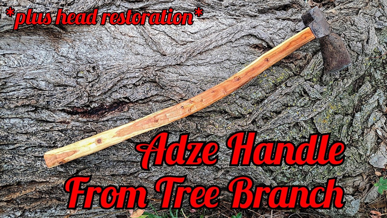 Making an adze handle from a tree branch / carpenter adze head ...