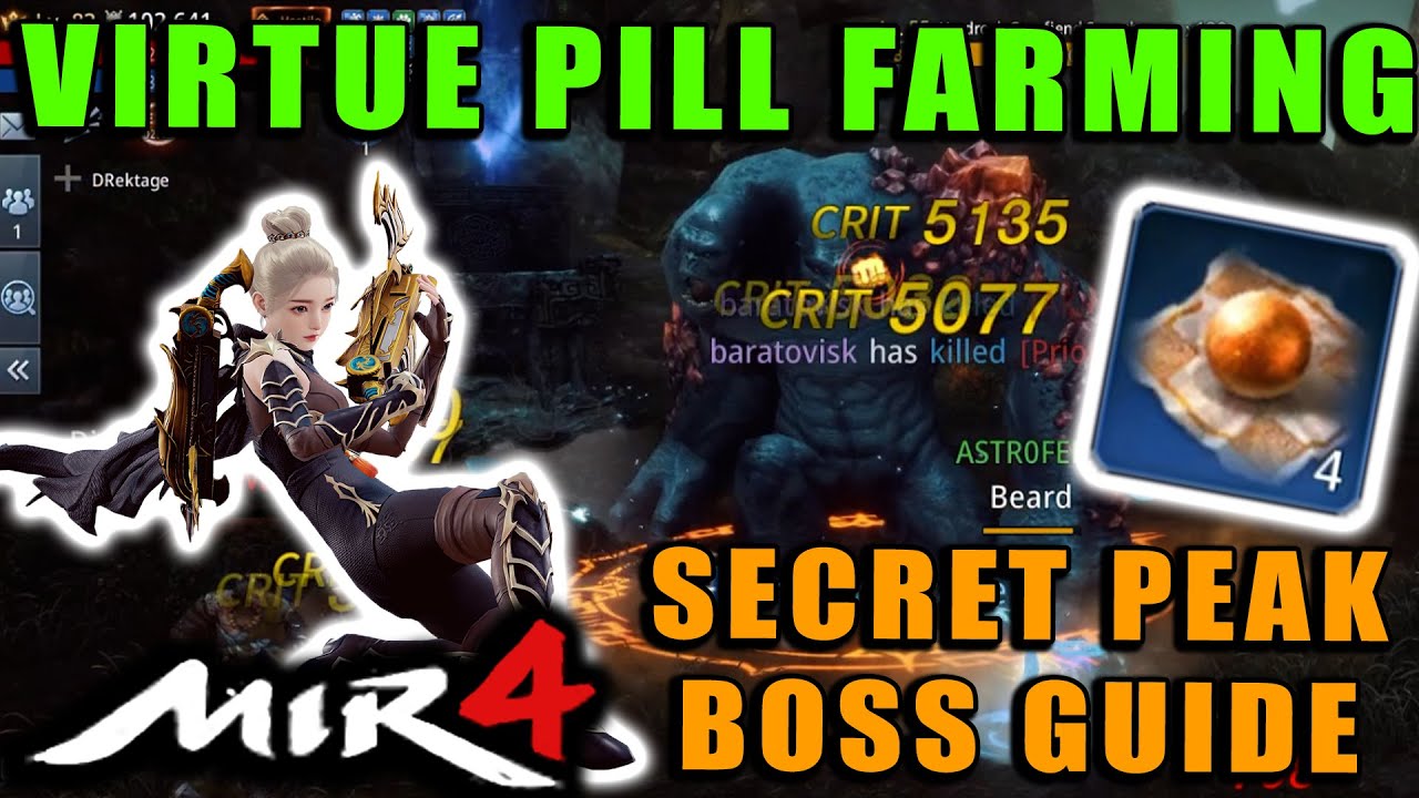 MIR4 - Secret Peak Summoned Boss Farming! Farm Virtue Pills! Skill ...