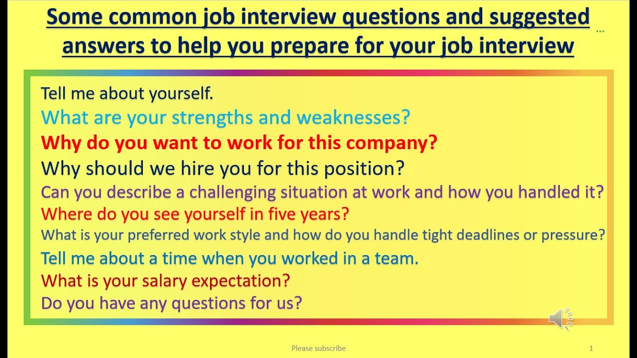 Common Job Interview Questions and Suggested Answers - YouTube