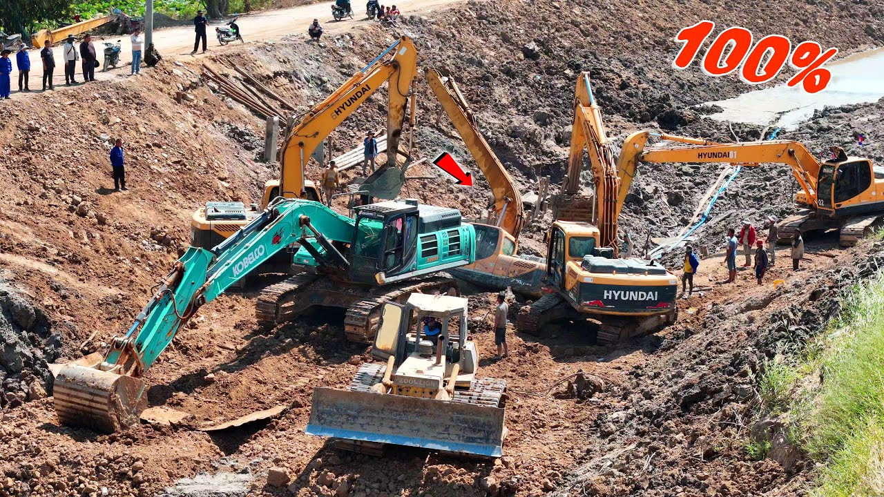 4 days Completed ! Excavator Stuck in deep mud, Technique Bulldozer ...