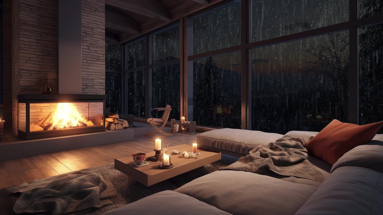 Peaceful Ambiance w/ Cozy Fireplace, Relaxing Rain Sounds and Thunder ...