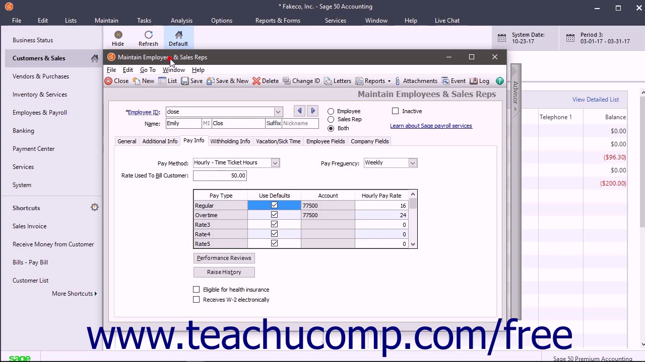 Sage 50 2018 Tutorial Adding Time Ticket Employees Sage Training - YouTube