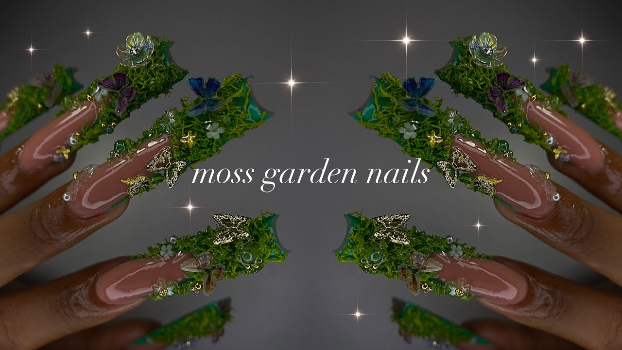 Moss Garden Nails🌿🌸🦋| polygel application + trendy nail art! - YouTube