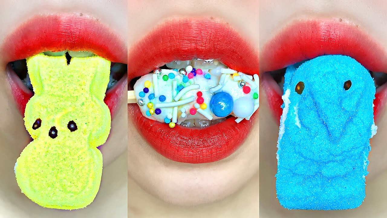 asmr PEEPS MARSHMELLO SPRINKLE MARSHMELLO MILK eating sounds - YouTube