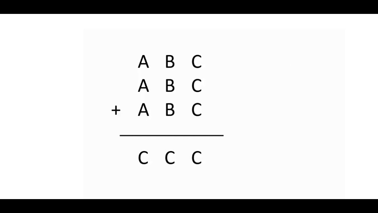 Alphametics Problem ABC + ABC + ABC = CCC - YouTube