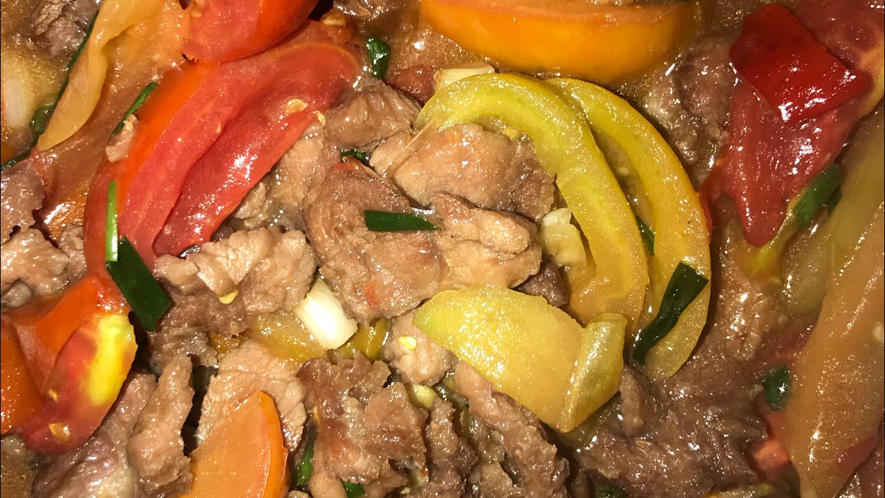 ម្ហូបខ្មែរ ឆាសាច់គោប៉េងប៉ោះ khmer cookies - YouTube