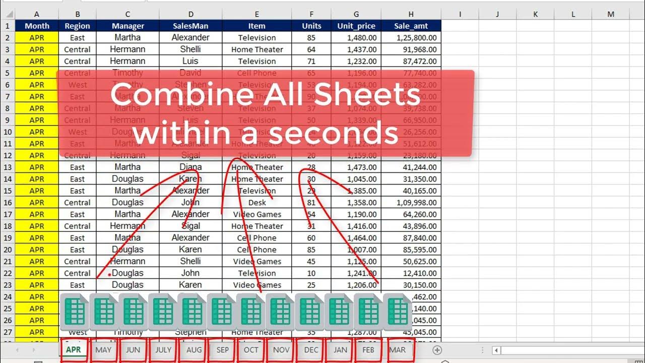 Combine And Compile Multiple Sheets Into One In Excel Hindi Youtube