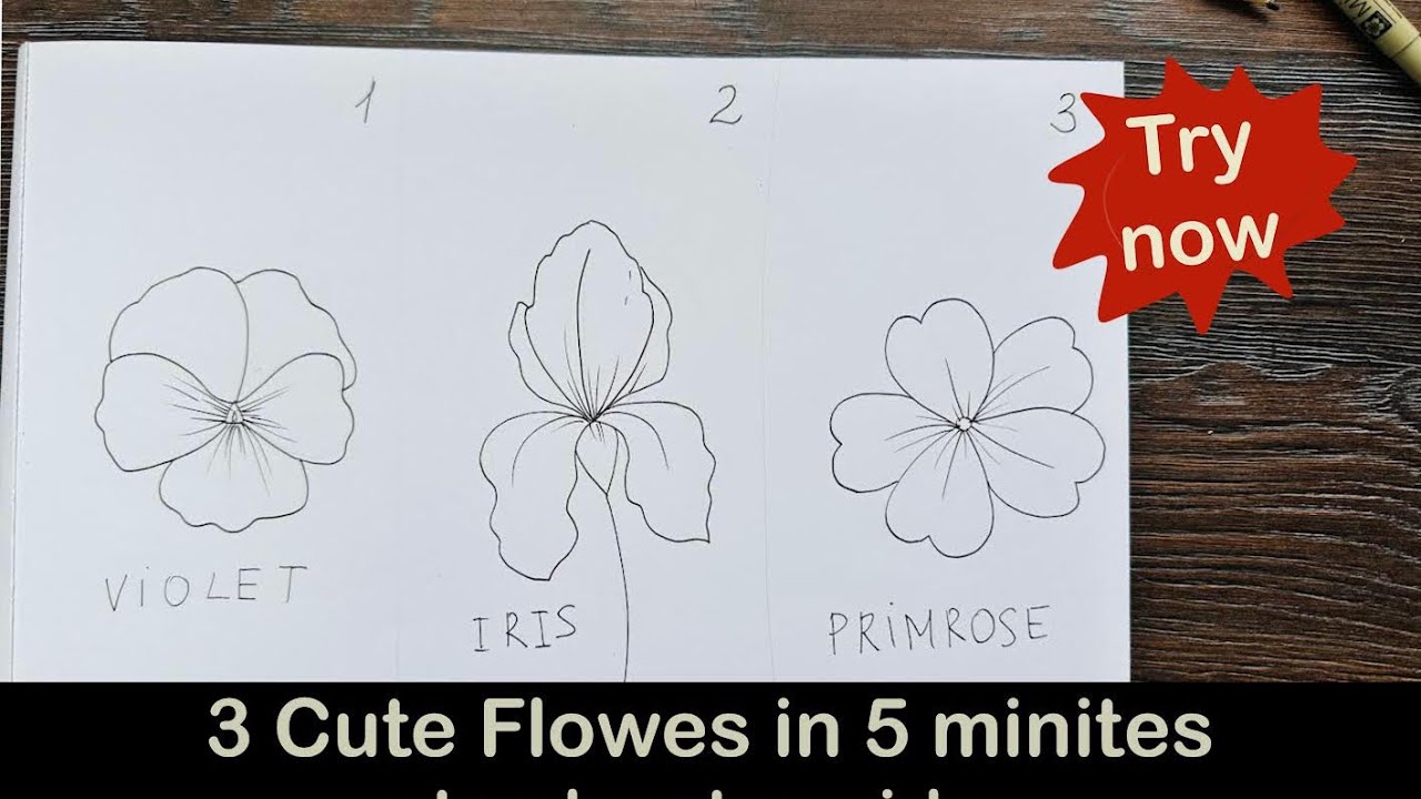 February Birth Flowers: Violet, Iris and Primrose draw easy - YouTube