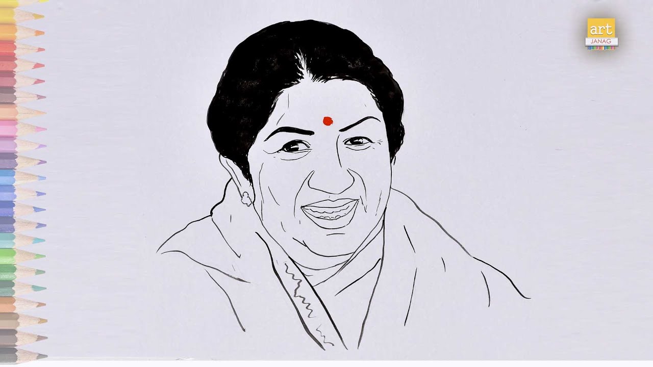 Lata Mangeshkar drawing | How to draw Lata Mangeshkar | art janag - YouTube