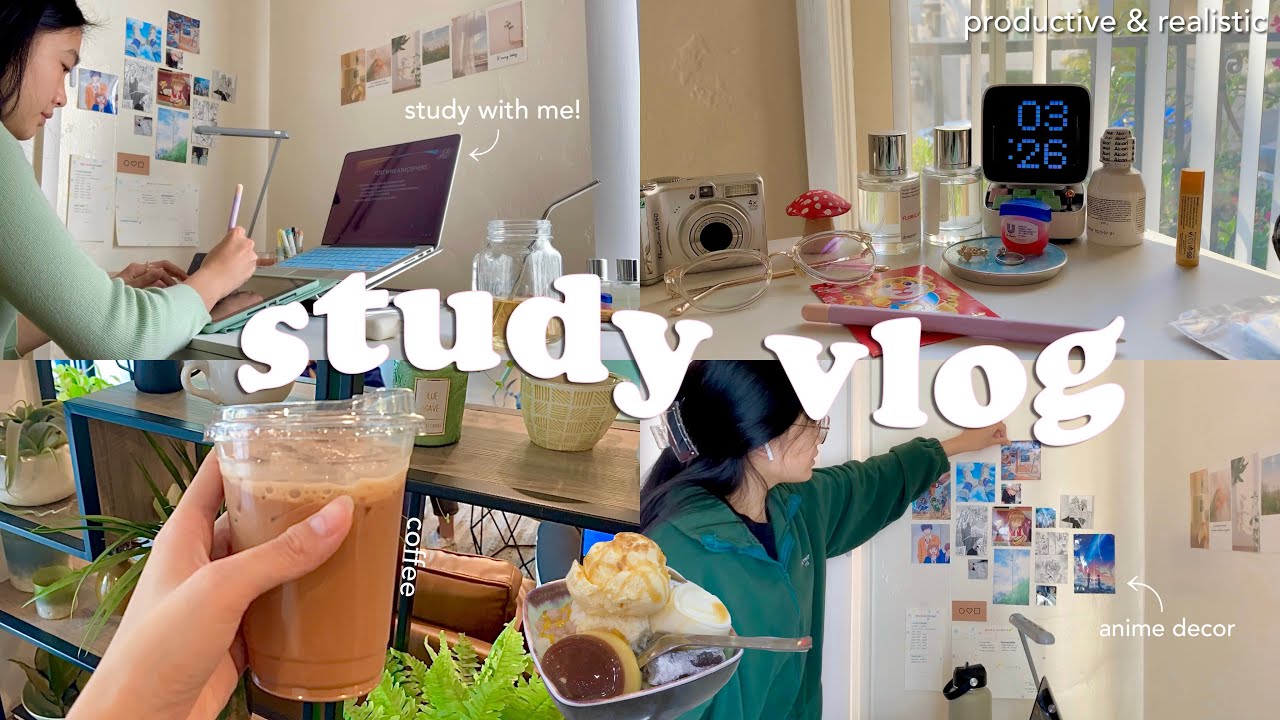 STUDY VLOG ☕️ | college exams, cafe hopping, anime wall, beach day ...