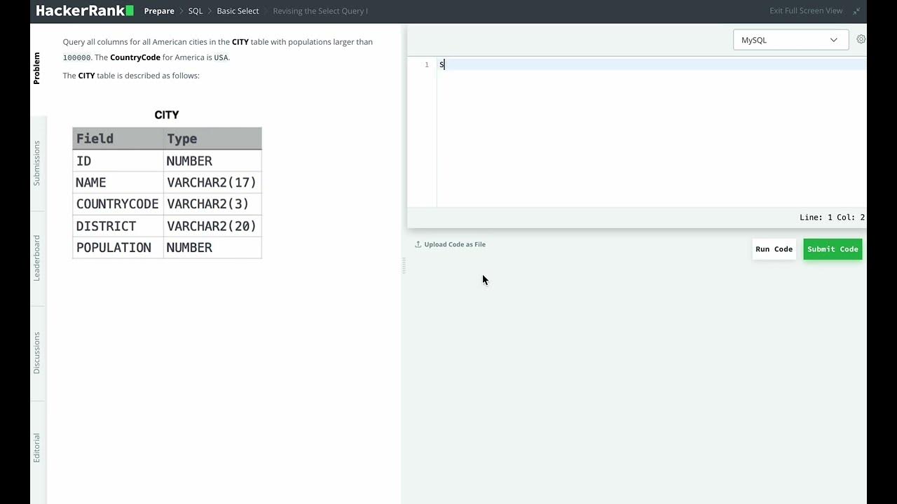 Hackerrank SQL Solution #1 Basic SQL - Revising the Select Query I - YouTube