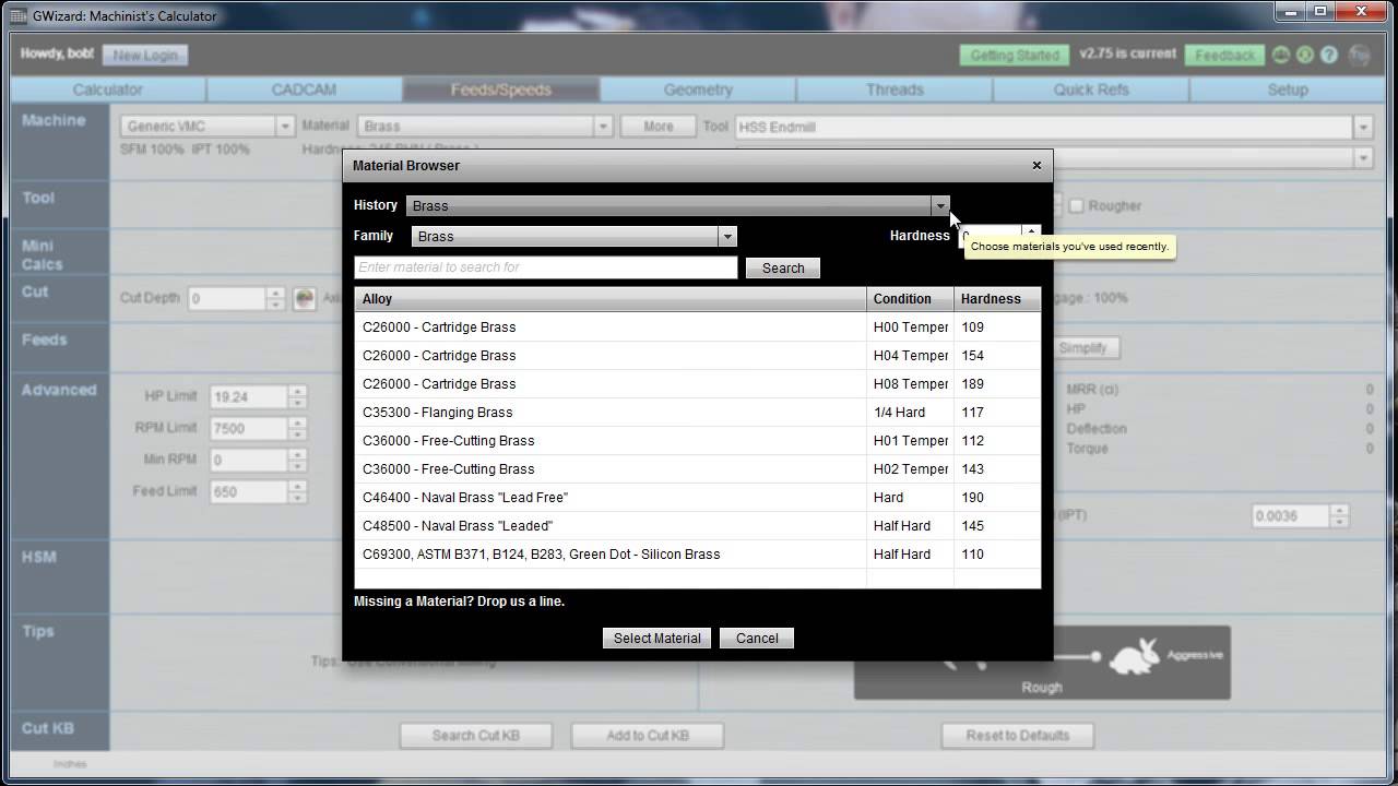 Material Selection in G-Wizard Calculator - YouTube