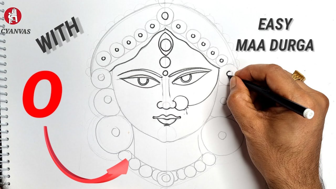 HOW TO DRAW MAA DURGA WITH "O" / EASY DEVI DURGA WITH STEP BY STEP ...