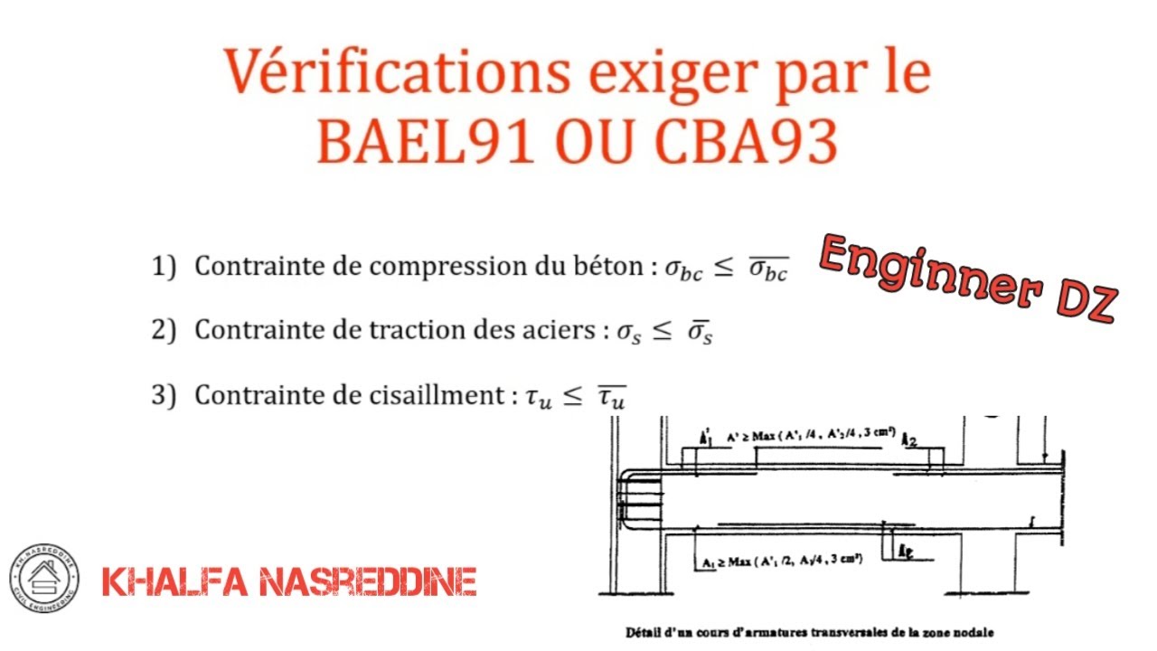 PARTIE N°04 : Vérifications exigées sur les poutre par le règlement | BAEL91 OU CBA93 - YouTube