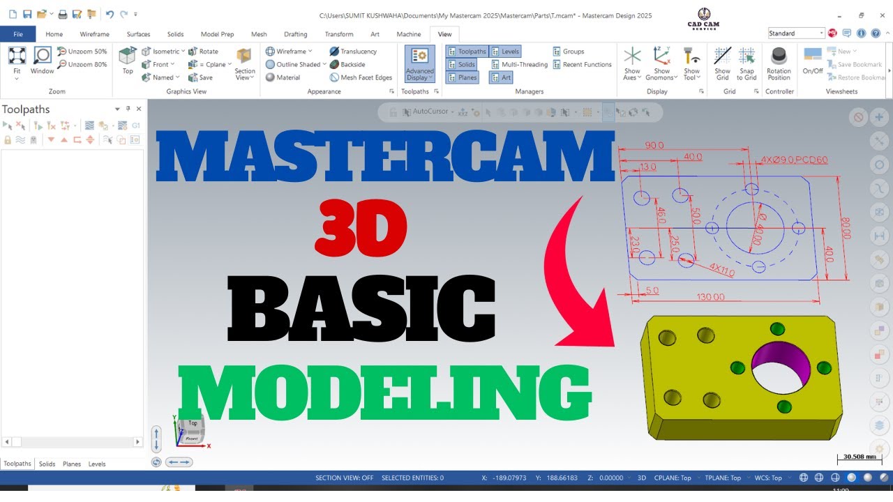MASTERCAM TUTORIAL OF BASIC 3D MODELLING #mastercam #mastercamtutorials ...