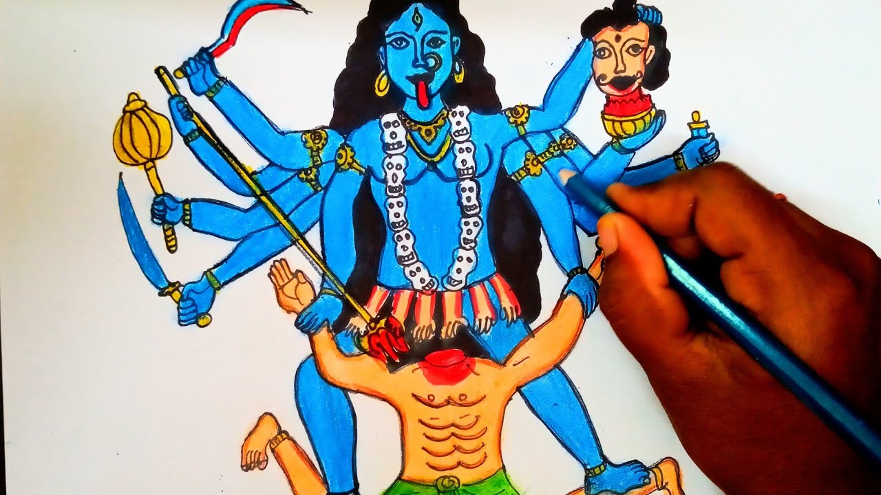 Beautiful Drawing of Goddess Kalika Mata step by step painting of ...