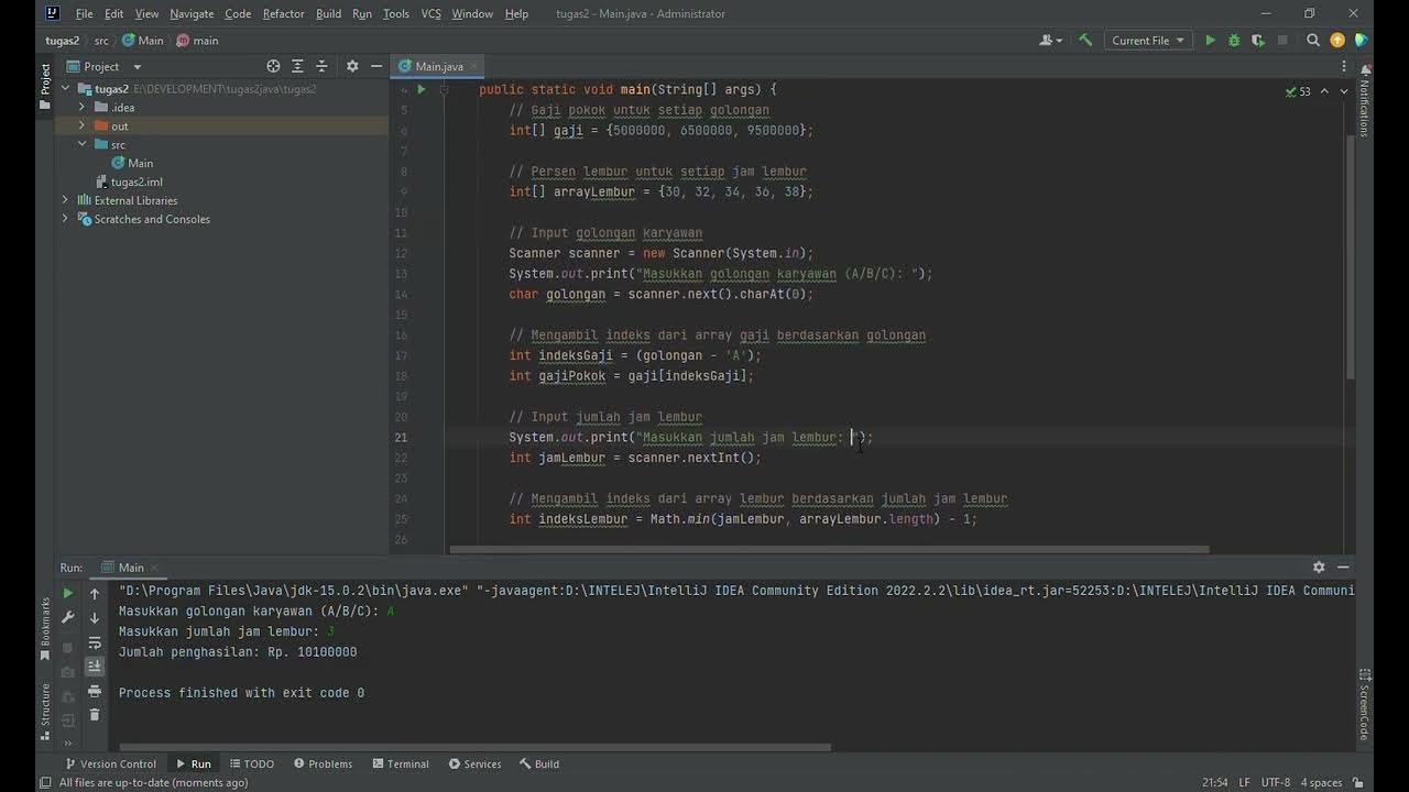 Tugas 3 Menghitung Gaji (Array, Kondisi) di java - YouTube