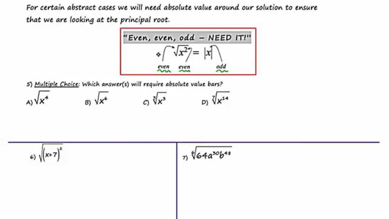 MathCamp321: Algebra 2 - Roots of Real Numbers (5.5) - YouTube