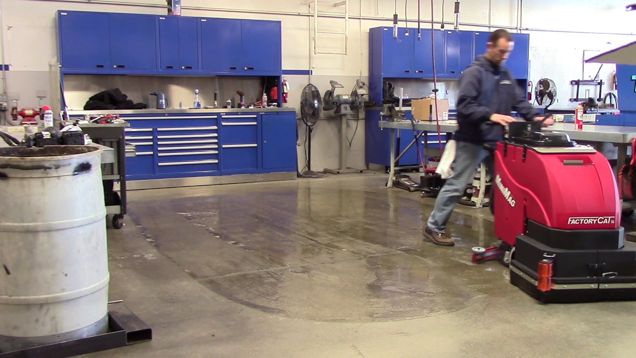 Mar-co Equipment Factory Cat Mini Mag Scrubber Demonstration - YouTube