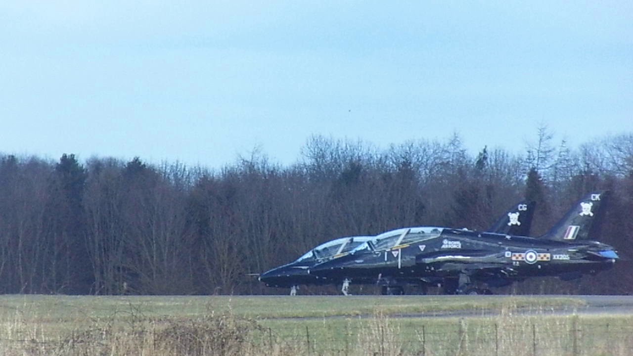 two t1 hawks at the end of the runway at raf Leeming - YouTube