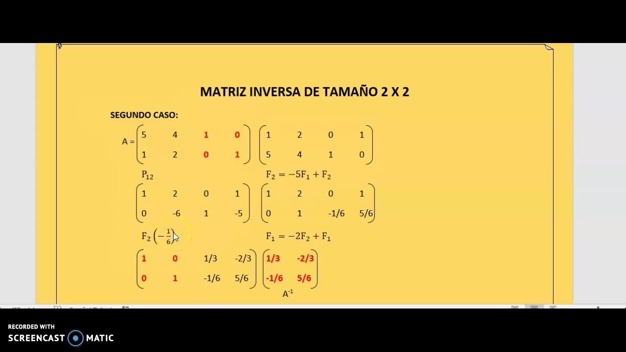 MATRIZ INVERSA 2X2 CASO 2 - YouTube