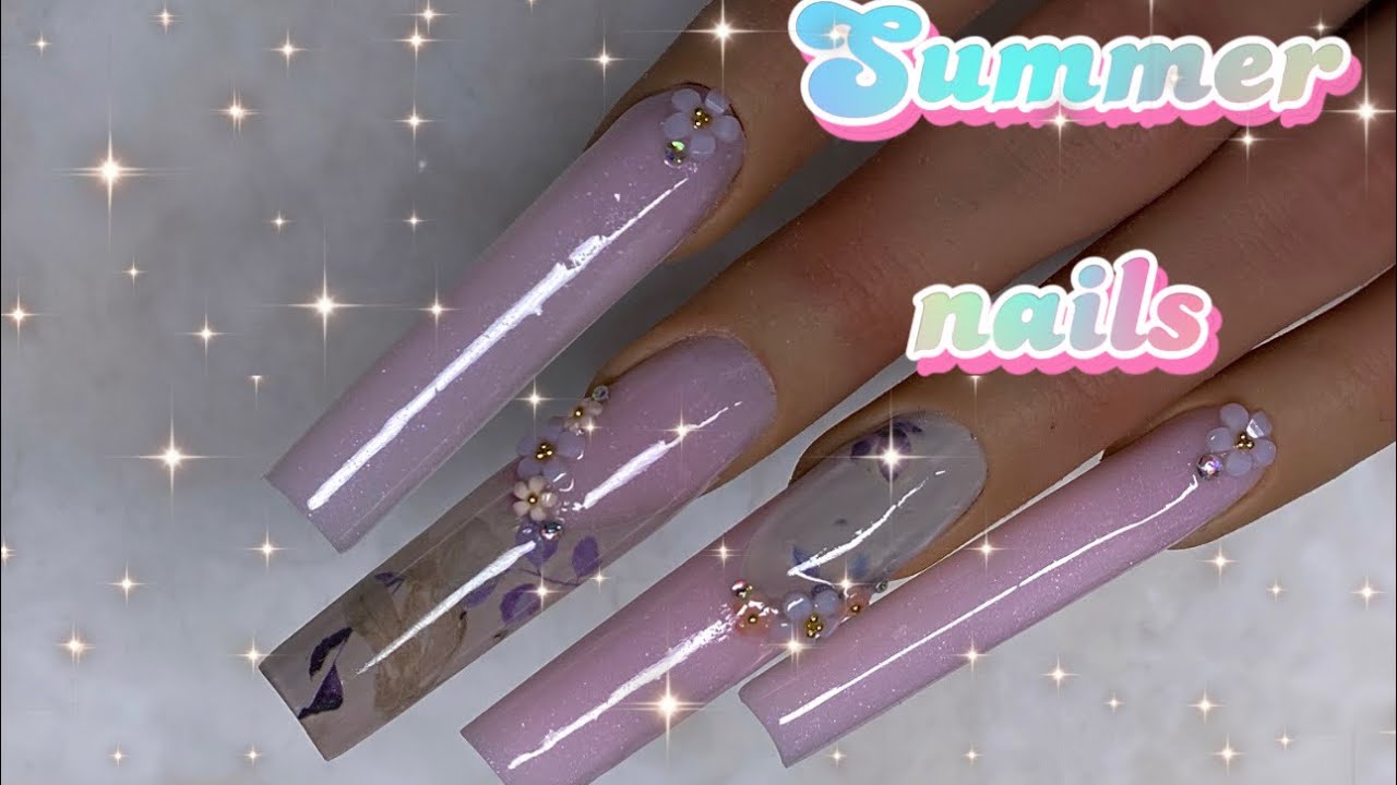 Xlong summer nails | polygel nails | easy nail tutorial for beginners # ...
