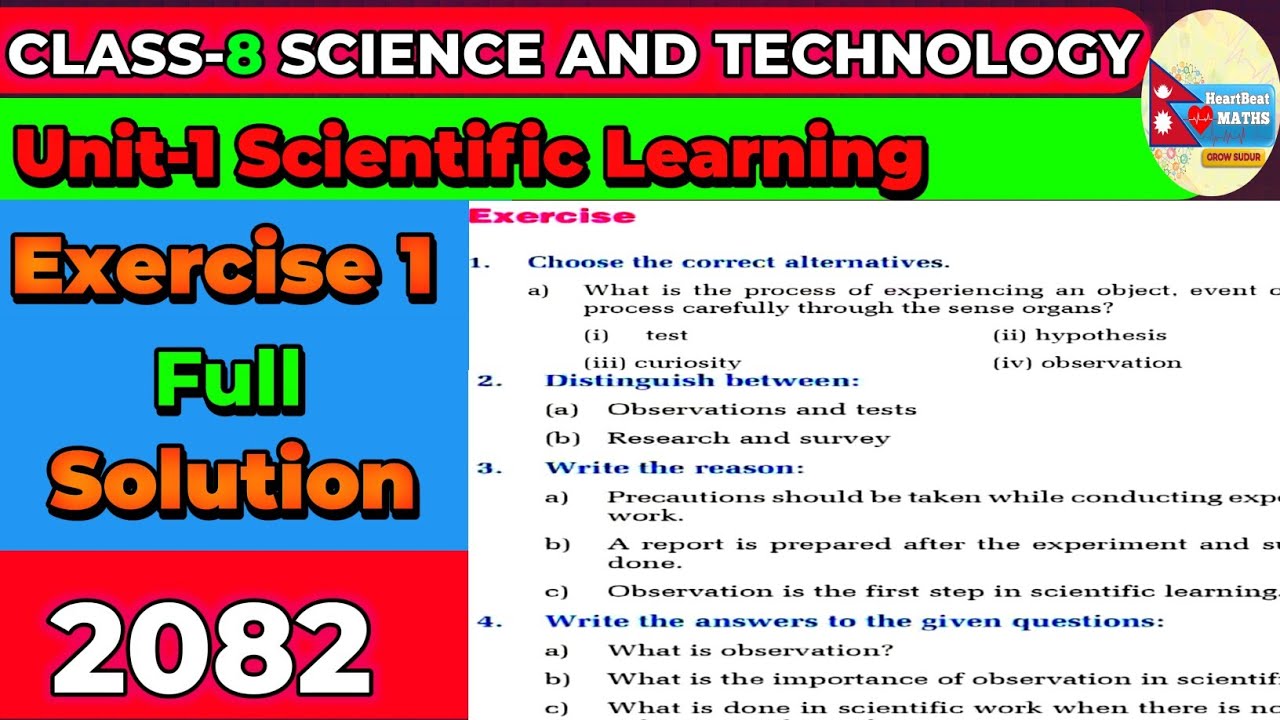 Class 8 Science Unit 1 Scientific Learning Exercise Solution | Class 8 ...