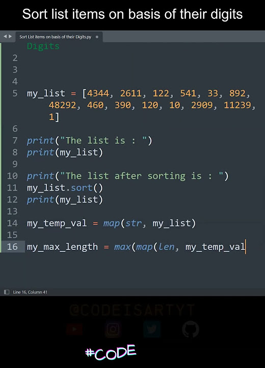 Sort List Items On Basis Of Their Digits In Python Python Examples Python Coding Tutorial