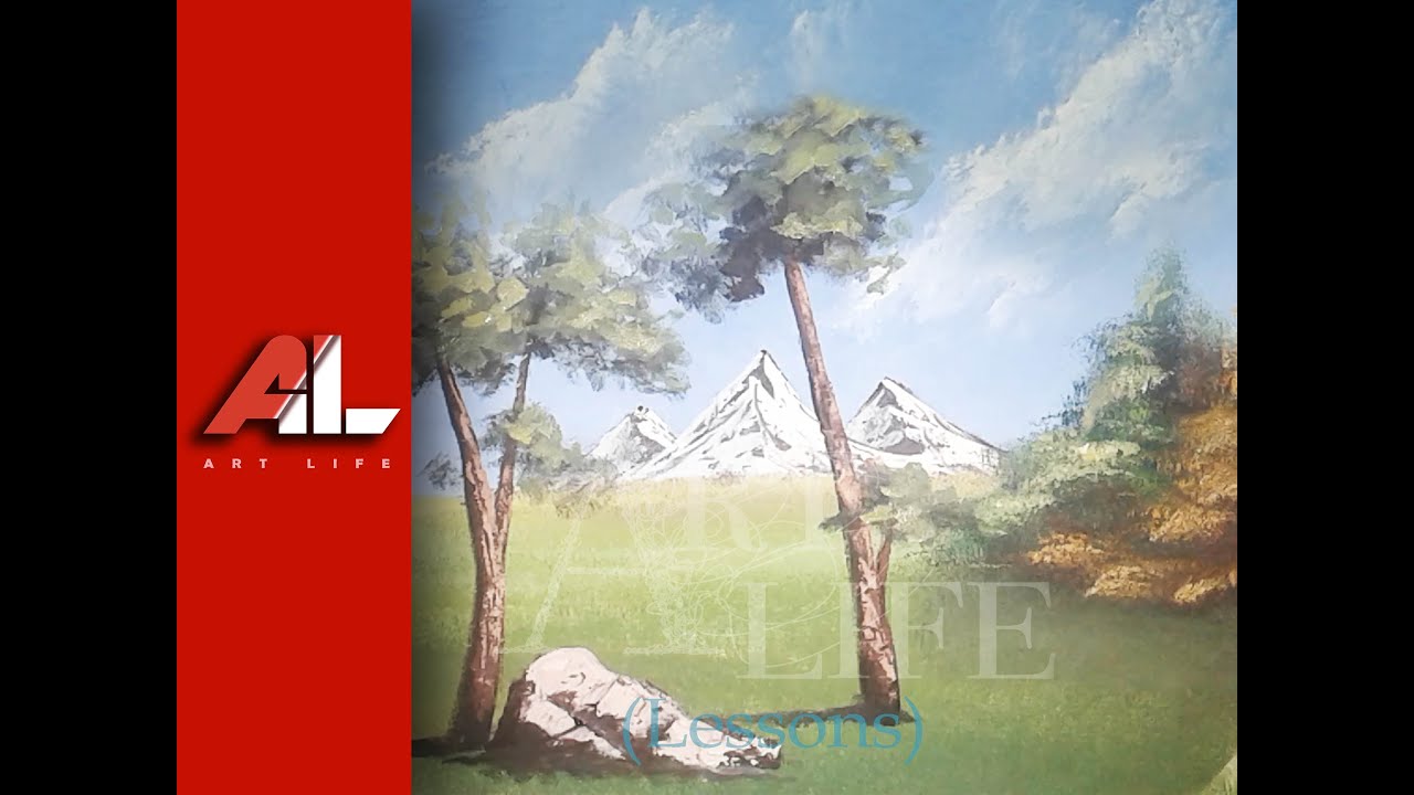 Tree leaves and rock_wet on wet oil paint technique_pallet knife and ...