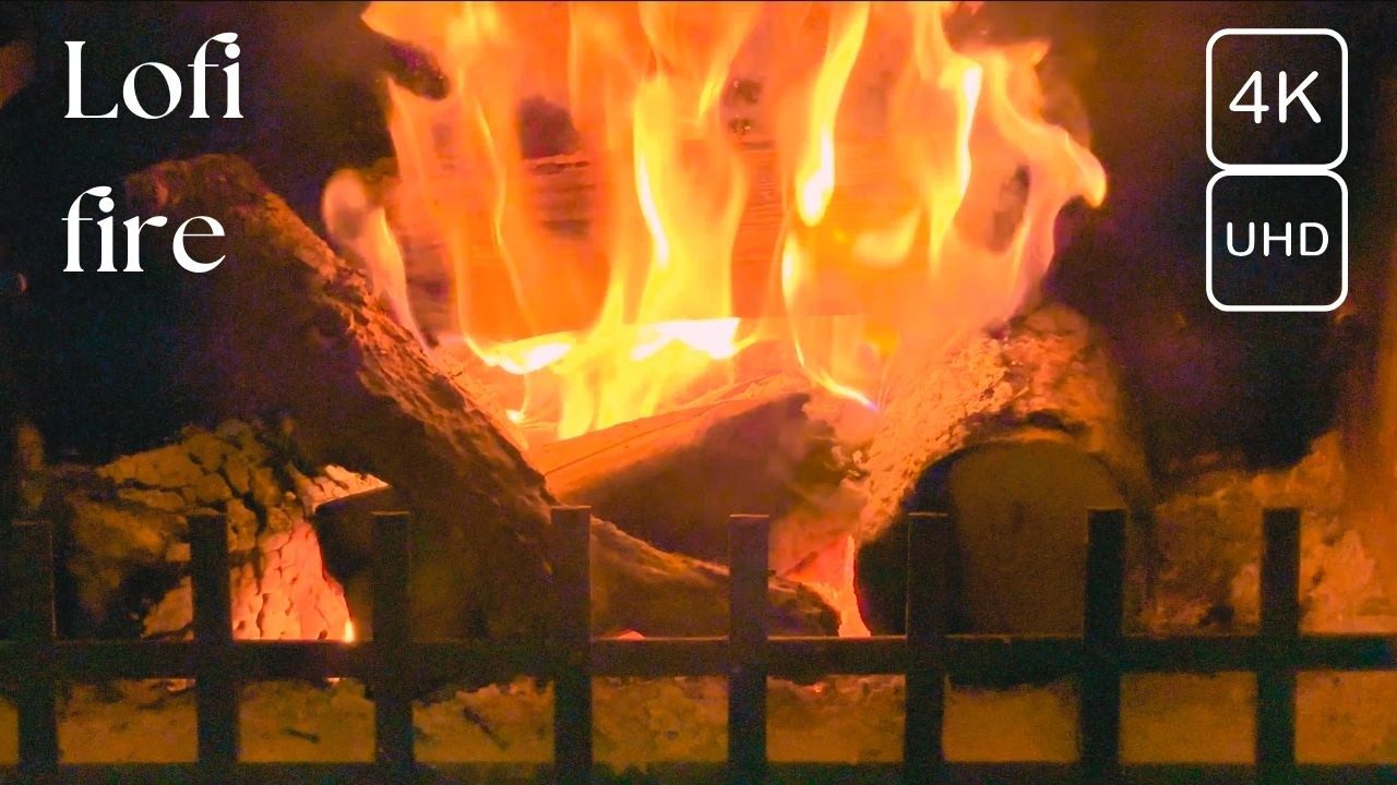 Crackling fire & lofi music ~ relaxing fire place sounds, burning logs ...