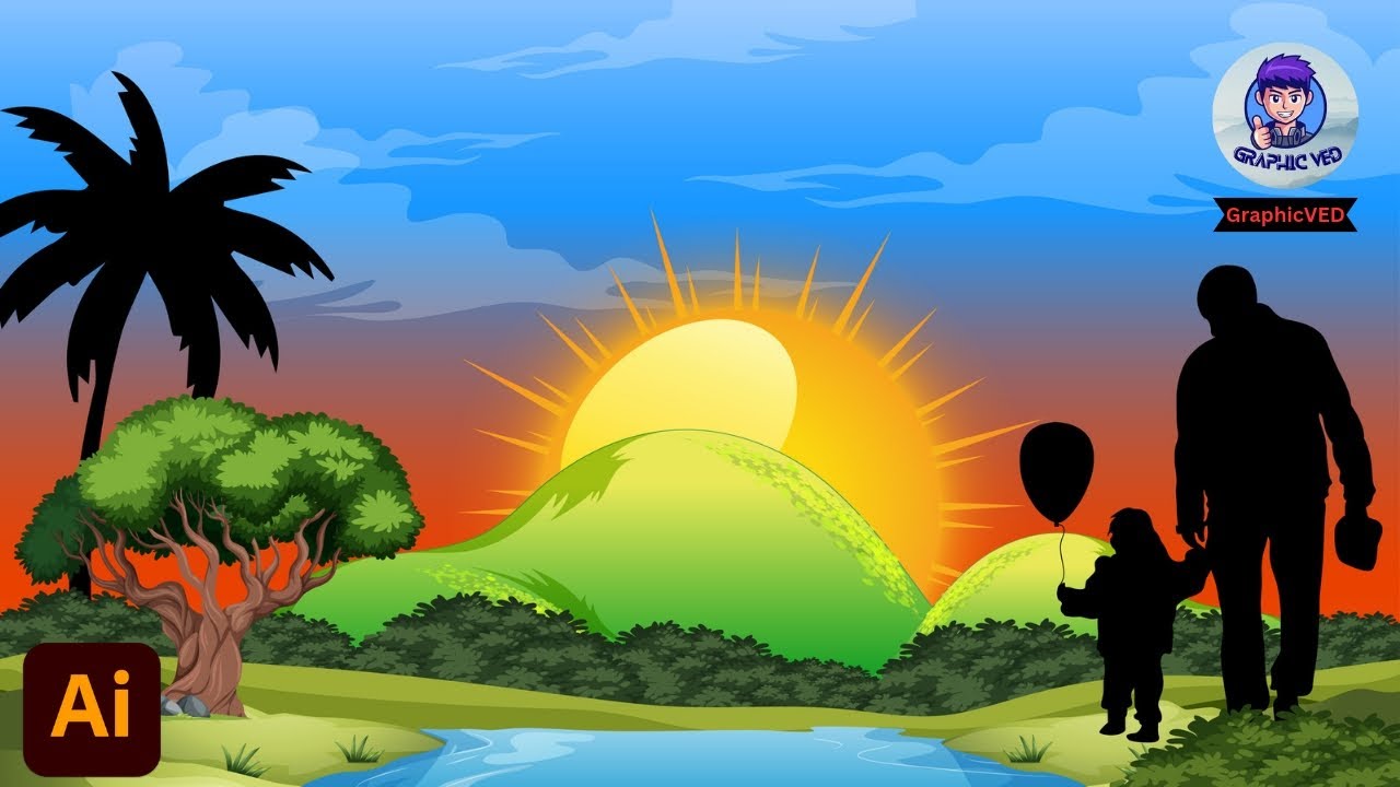 Landscape scenery with Basic Shapes in Adobe Illustrator | Speed Art ...