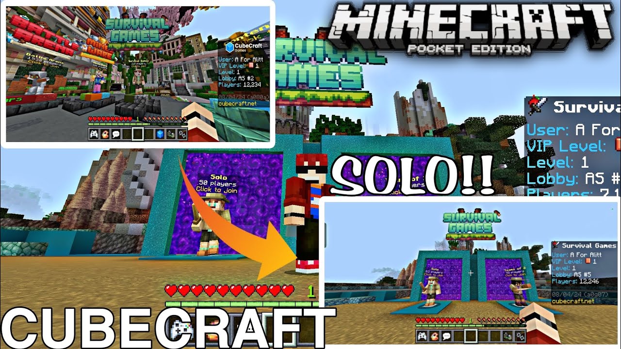 BERMAIN MINECRAFT SERVER CUBECRAFT SURVIVAL GAME!! || Minecraft Pocket ...