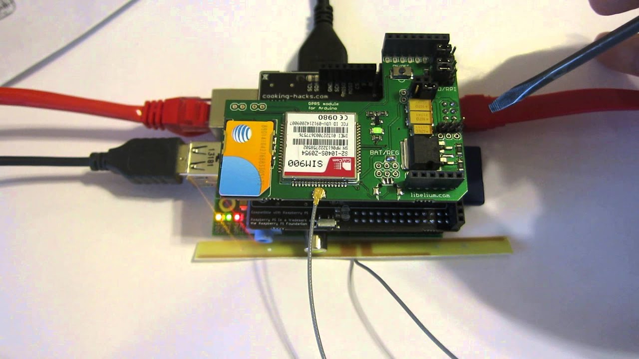 Raspberry Pi To Arduino Sim900 Gsm Using Connection Bridge From Cooking Hacks Youtube