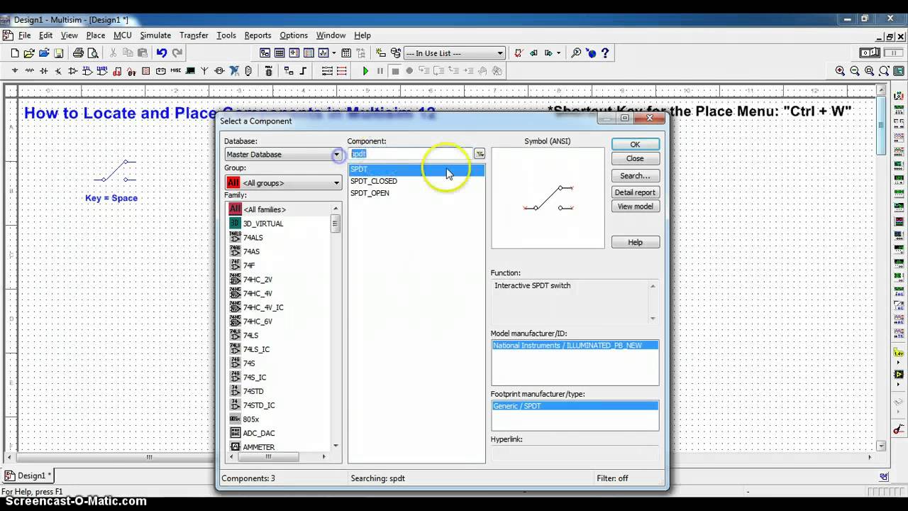 Multisim 12 - How to Locate and Place Parts on the Workspace - YouTube