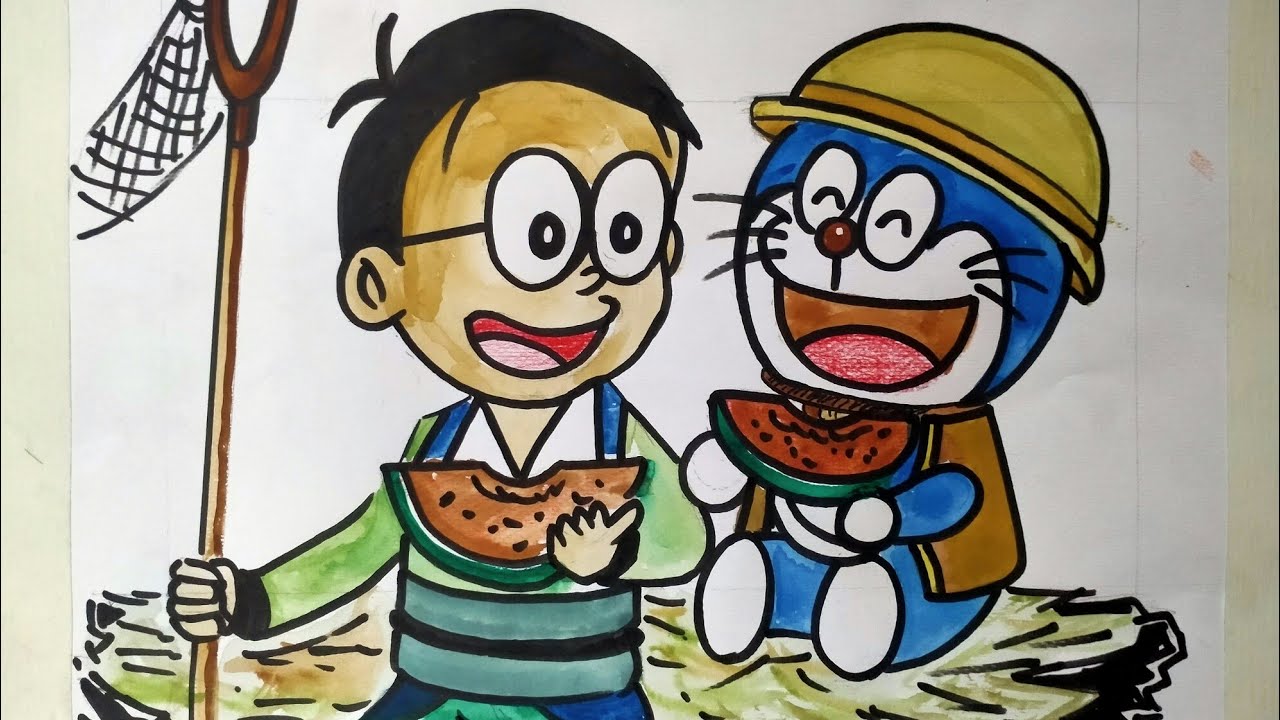 Doraemon cartoon |Doraemon painting| How to draw Doremon step by step ...