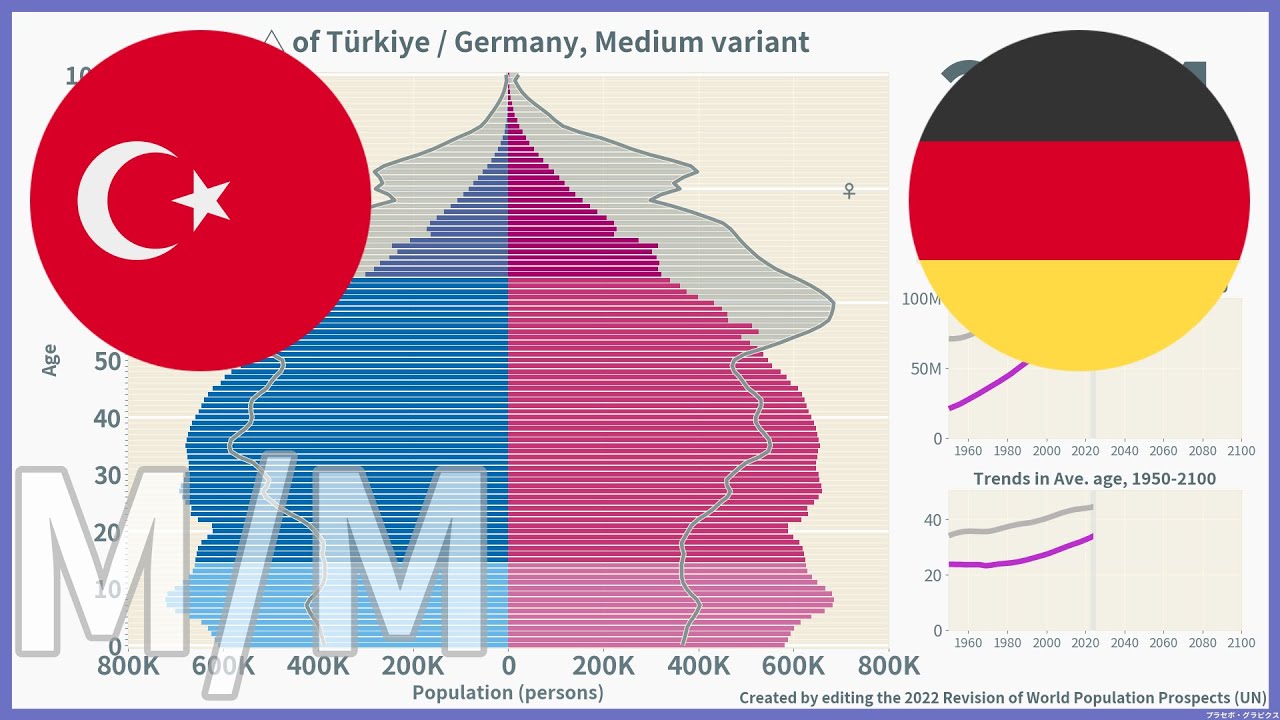 [🇹🇷Türkiye vs 🇩🇪Germany] Comparison of Population Pyramids (1950-2100 ...