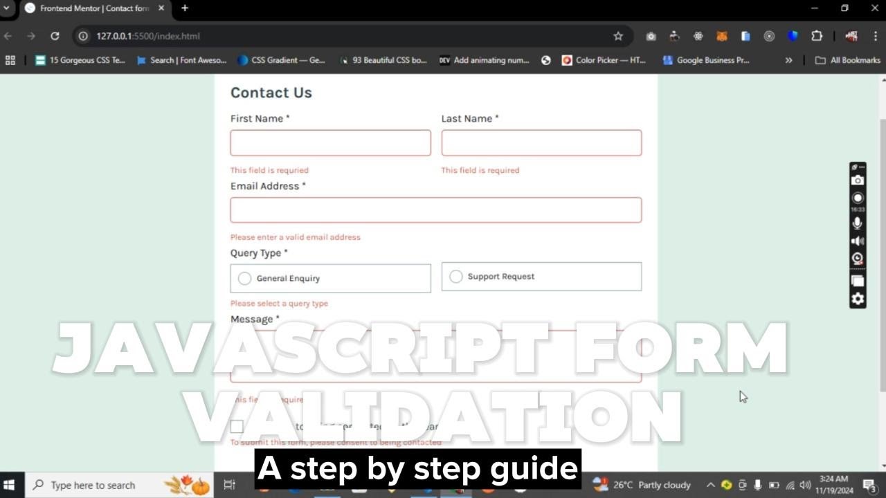 Javascript Form Validation How To Validate Html Inputs Textarea 1448