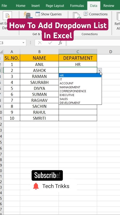 How To Add Dropdown List In Excel | Data Validation Trick#excel #exceltips #exceltricks #shorts ...