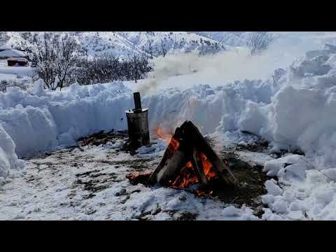 Yarım metre karda kar suyu ile semaver çayı...