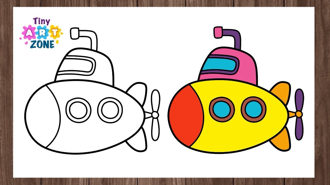 How to Draw a Cute Submarine Cartoon Easy for Kids | Tiny Art Zone ...