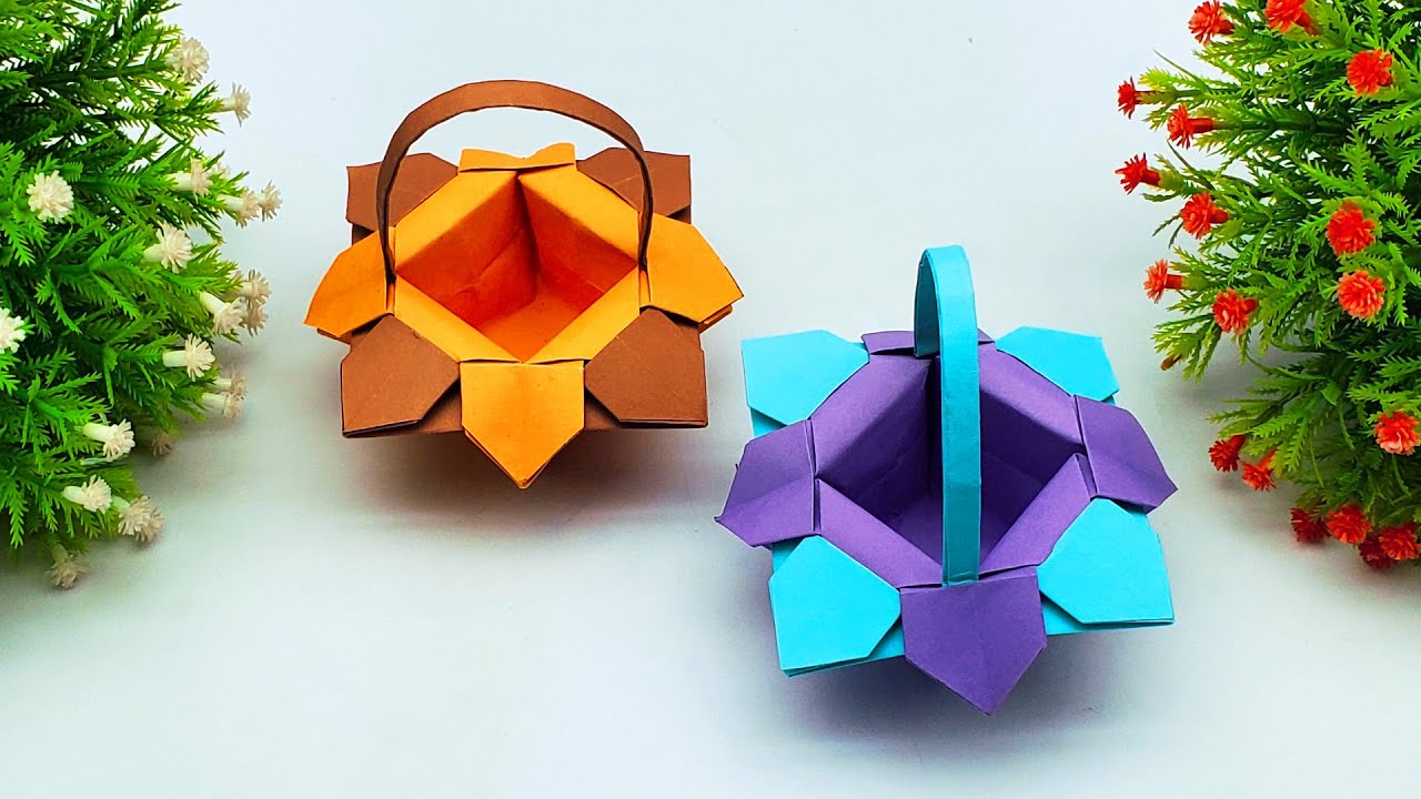 Diy Flower Basket Out Of Color Paper | Flower Shaped Paper Basket For ...