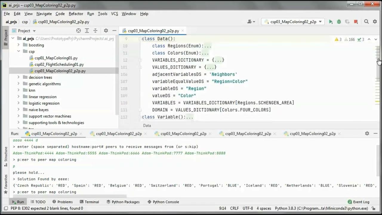Constraint Satisfaction Problem + Map Coloring + Peer-to-peer + Python ...