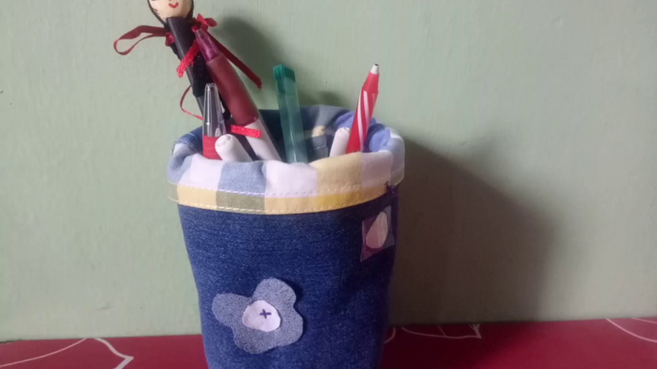 Pen stand with old jeans//reusing waste materials - YouTube
