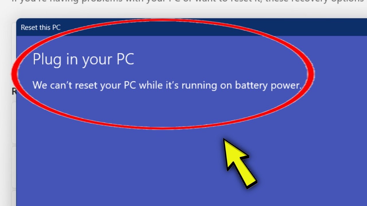 Fix Laptop | We can't reset your PC while it's running an battery power ...