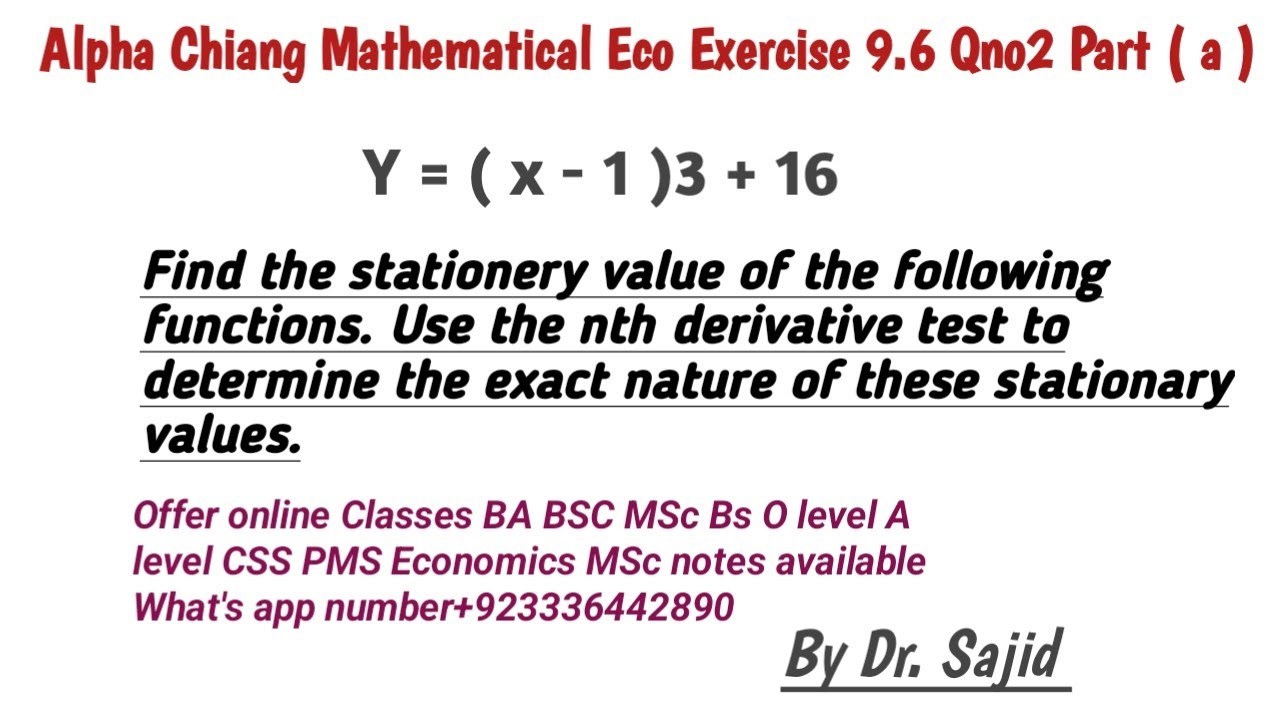 Alpha chiang Mathematical Eco. Exercise 9.6 Qno2 Part ( a ) By Dr ...