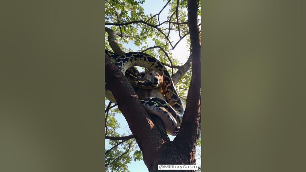 giant python swallows wolf in tree - YouTube