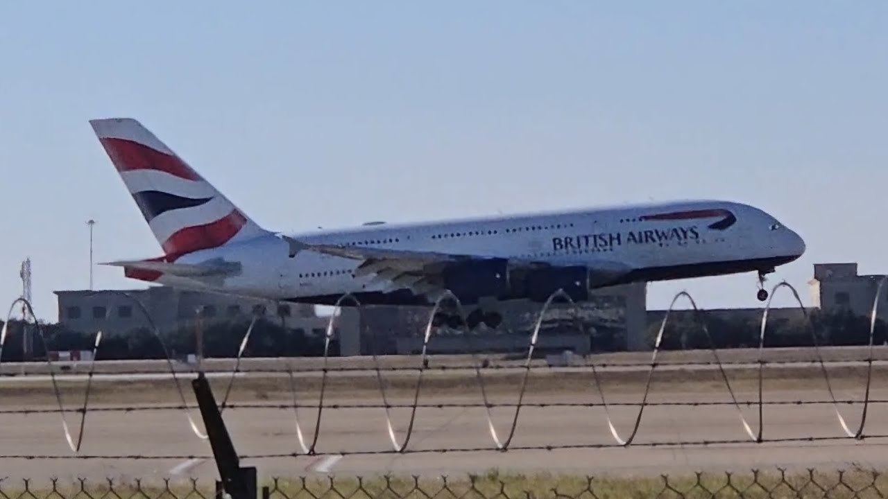 British Airways A380 G-XLEI First Day Back at DFW Airport - YouTube